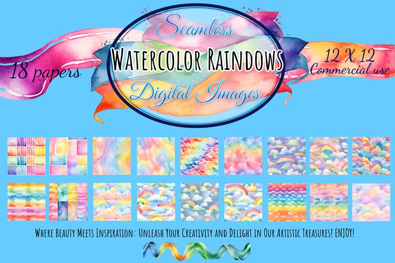 18 Watercolor Rainbow Digital Paper, Watercolor Rainbow Seamless ...