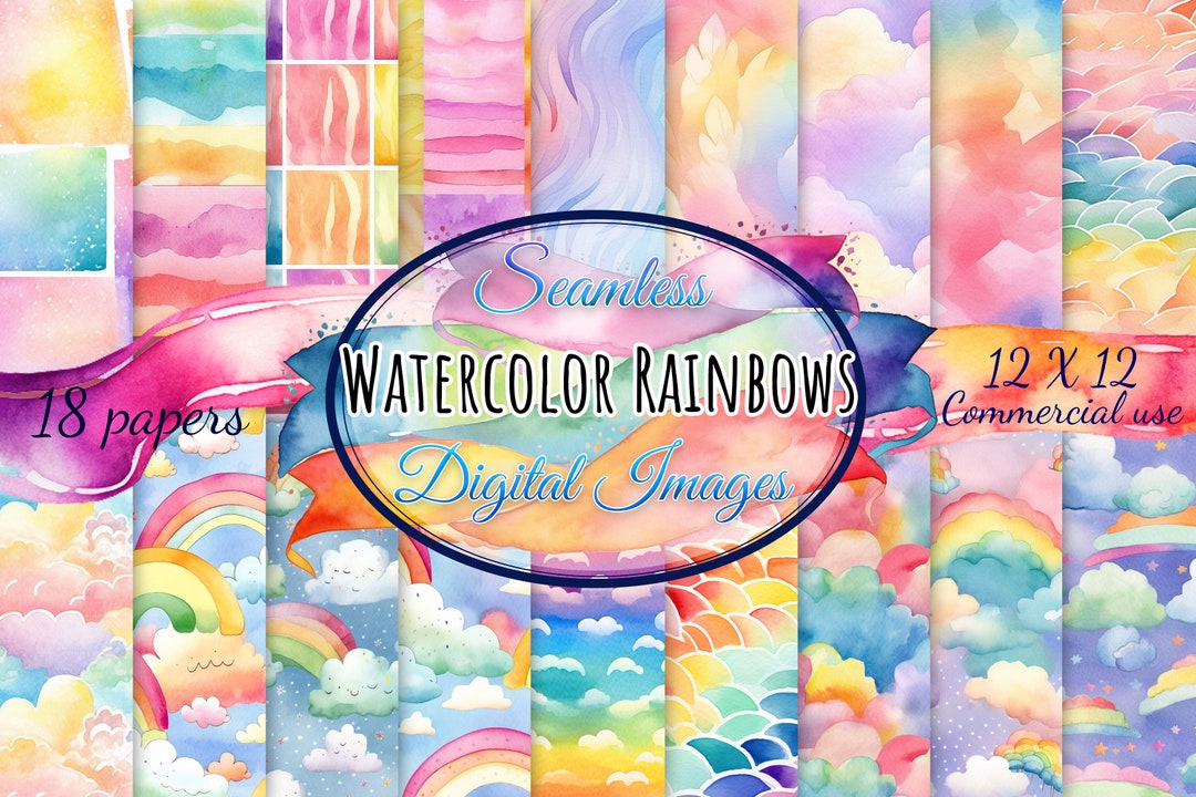 18 Watercolor Rainbow Digital Paper, Watercolor Rainbow Seamless ...