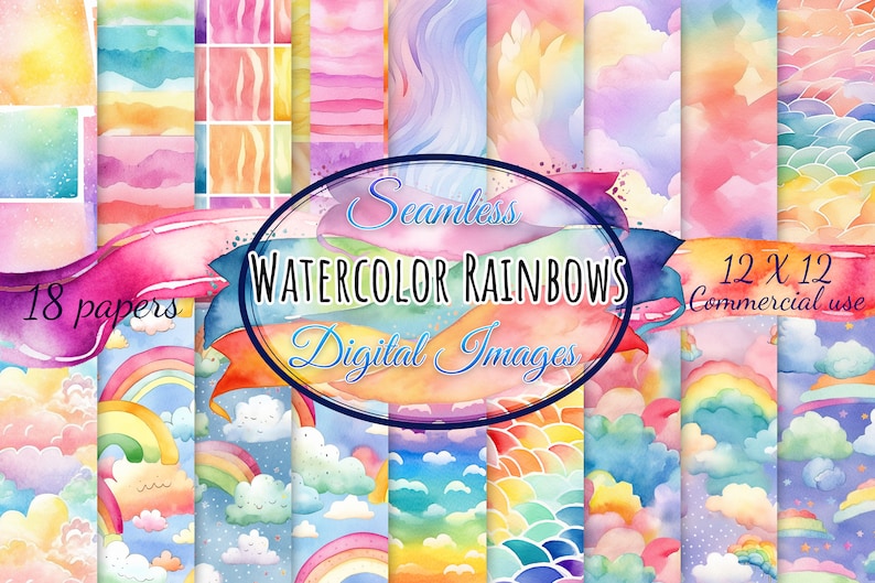 18 Watercolor Rainbow Digital Paper Watercolor Rainbow - Etsy