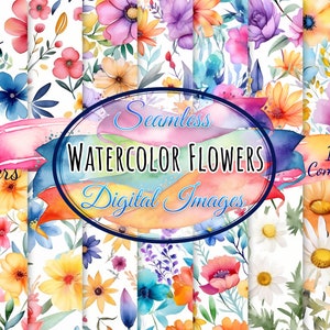 18 Watercolor Flowers Digital Paper, Watercolor Flowers Seamless ...