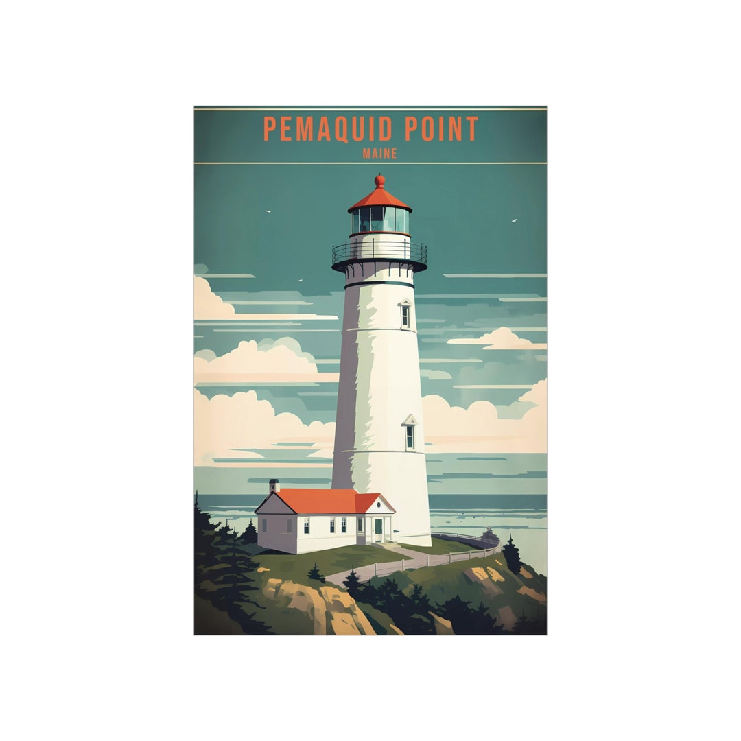 Maine Travel Poster Vintage Lighthouse Poster Travel Poster - Etsy