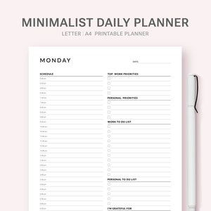 Minimalist Daily Planner Printable, ADHD Daily Planner, Work From Home ...