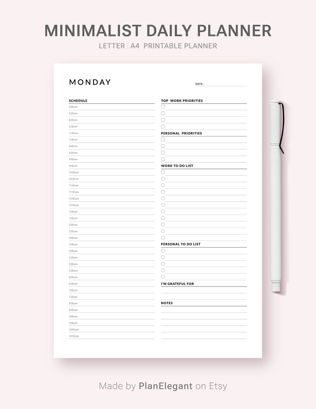 Minimalist Daily Planner Printable, ADHD Daily Planner, Work From Home ...