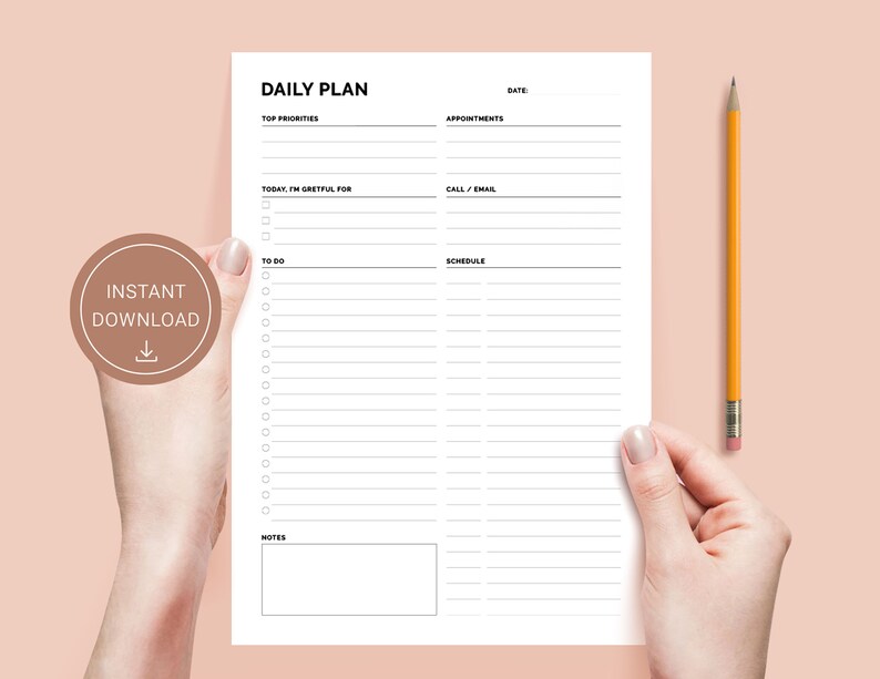 Minimalist Daily Planner Printable, Undated Daily Planner, Printable ...