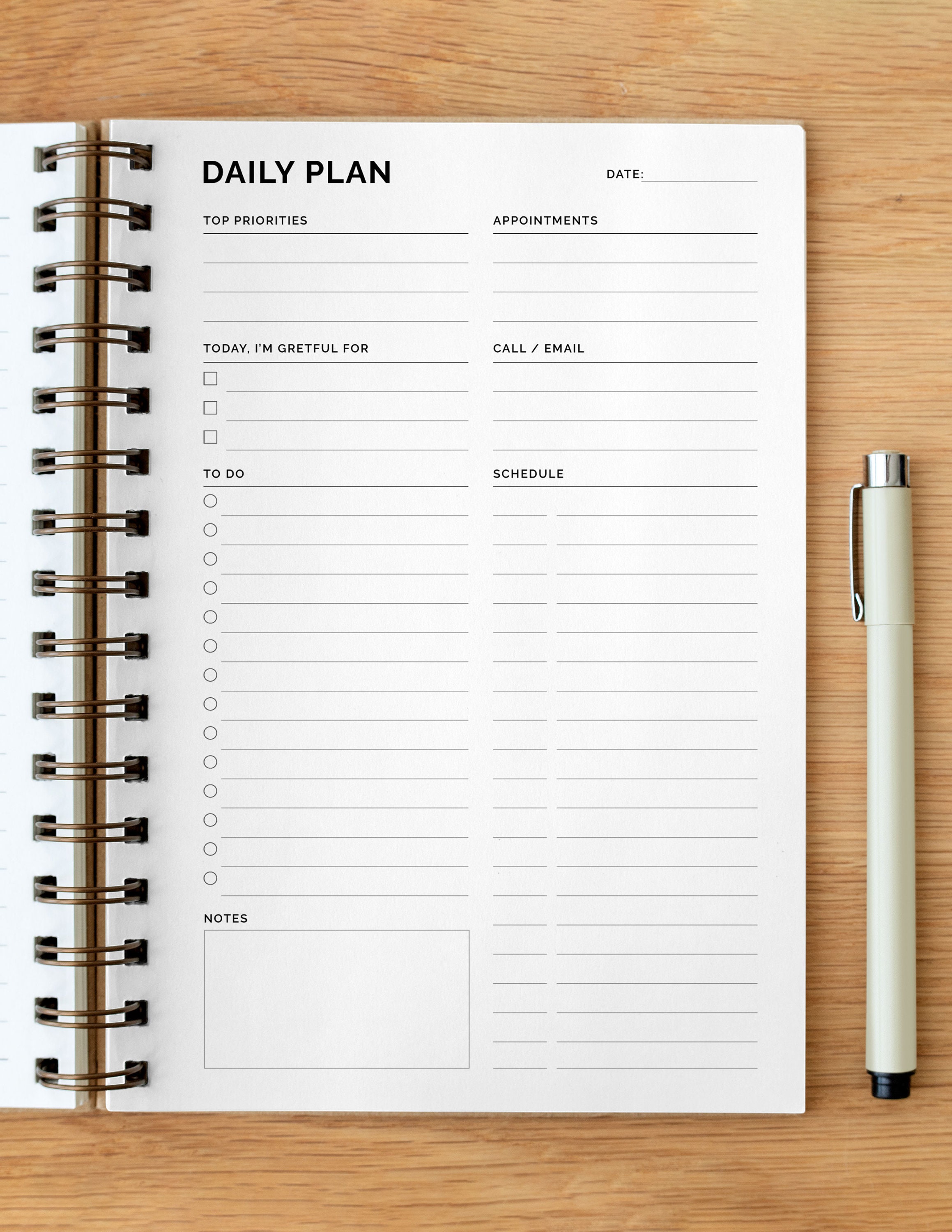 Minimalist Daily Planner Printable, Undated Daily Planner, Printable ...