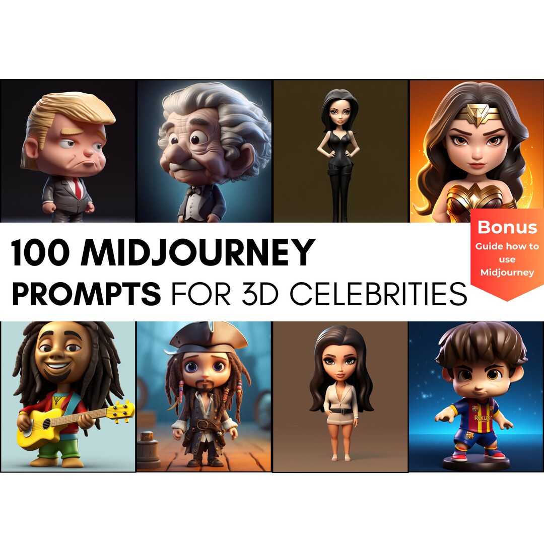 100 Mid-journey Prompts AI 3d Celebrities AI Art Prompts POD Themes ...