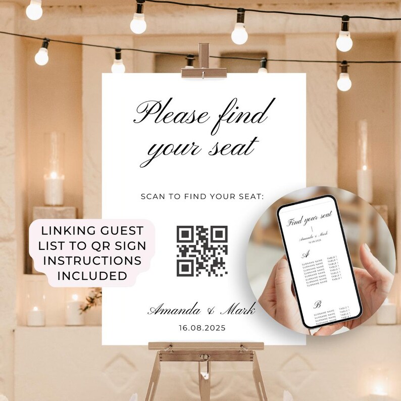Digital Seating Chart With QR Code Sign Template. Canva Wedding Seating ...