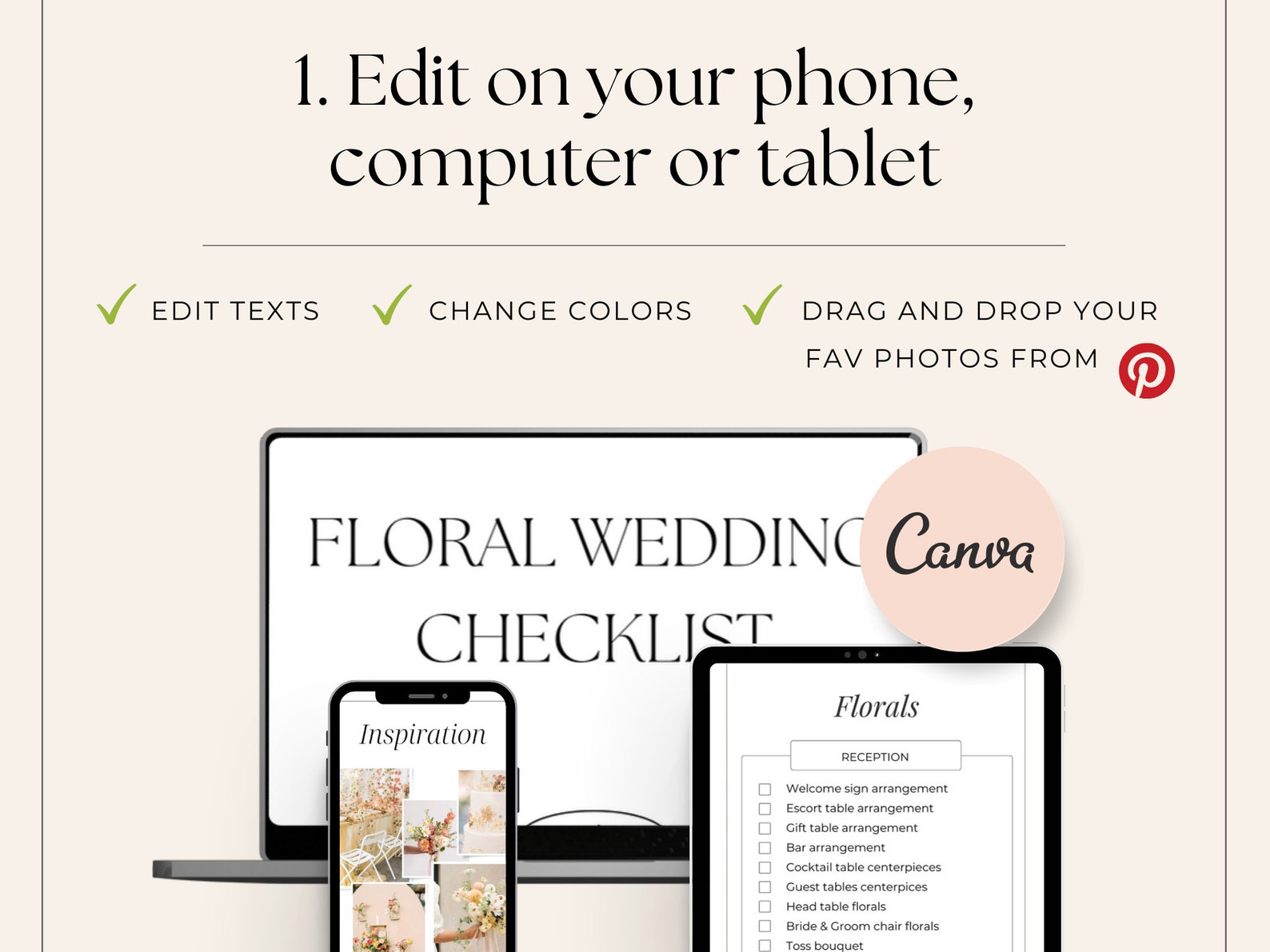 Floral Wedding Checklist, Canva Template (digital Download) - Etsy