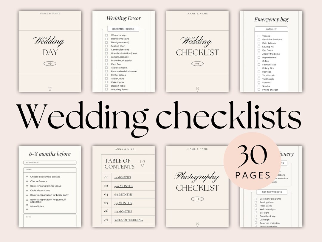 Checklist editable para organizar tu boda sin estrés. Agenda - Etsy España