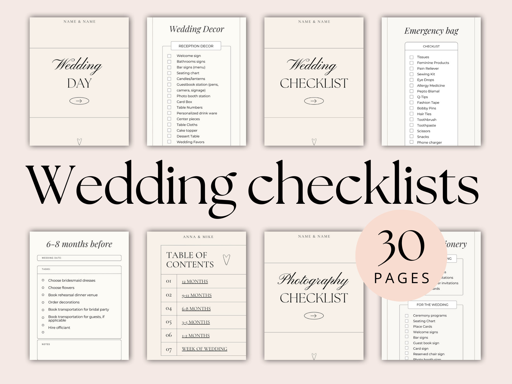 Checklist editable para organizar tu boda sin estrés. Agenda - Etsy España