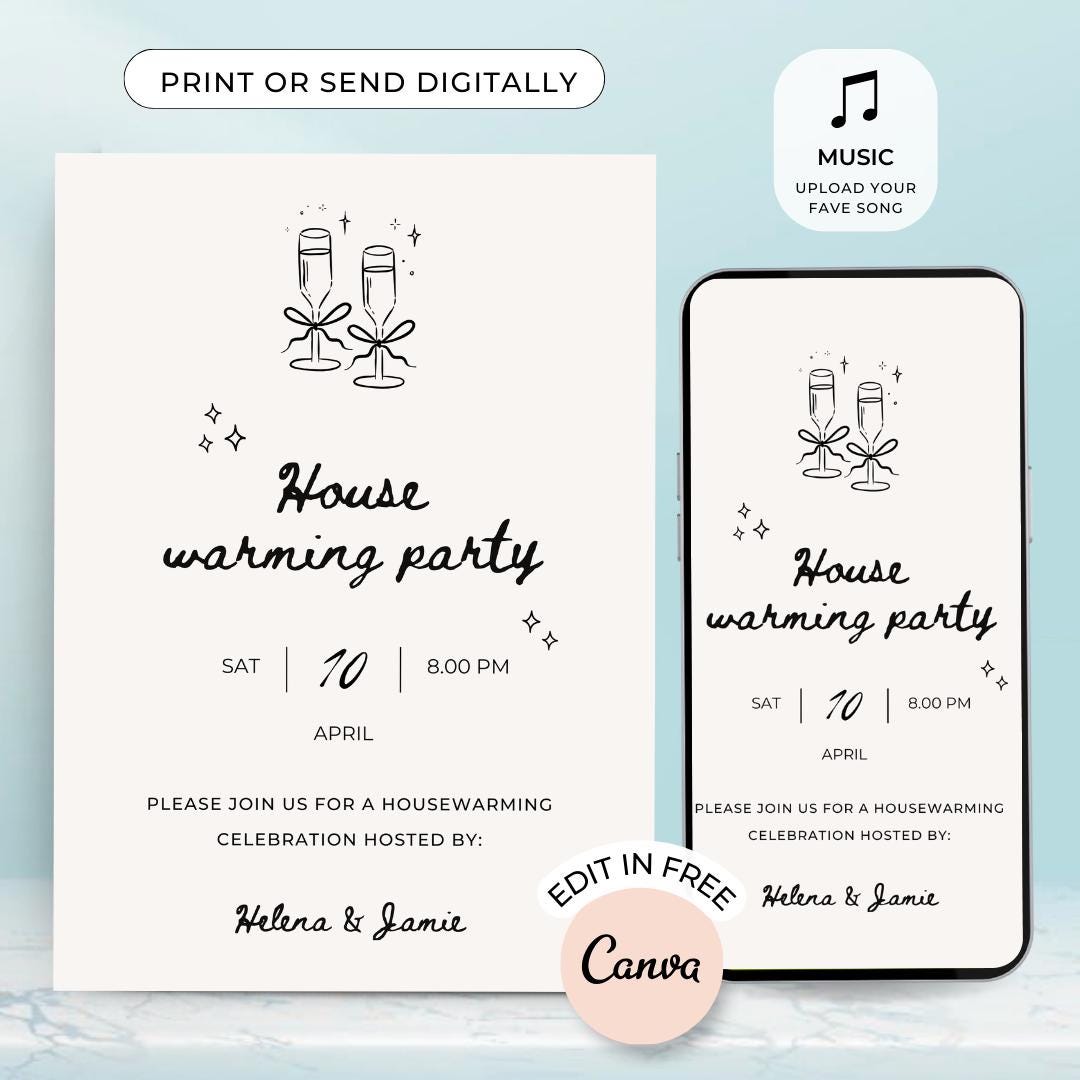 Digital House Warming Invitation Canva. New Home Invite Card Template ...