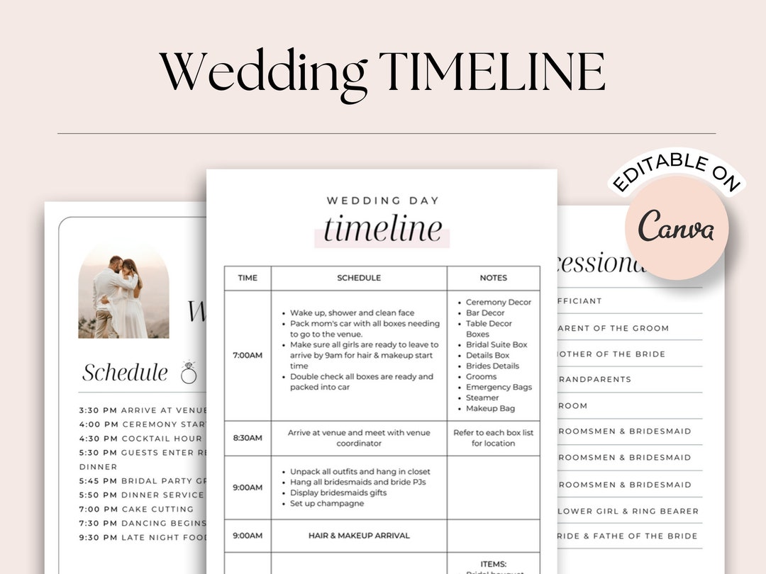 Detailed Wedding Timeline Template. Wedding Organizer Printable Binder ...