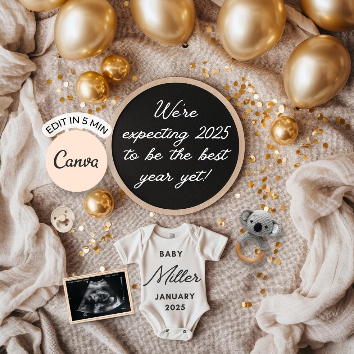 2025 Digital Pregnancy Announcement, New Year Baby Announcement Social ...