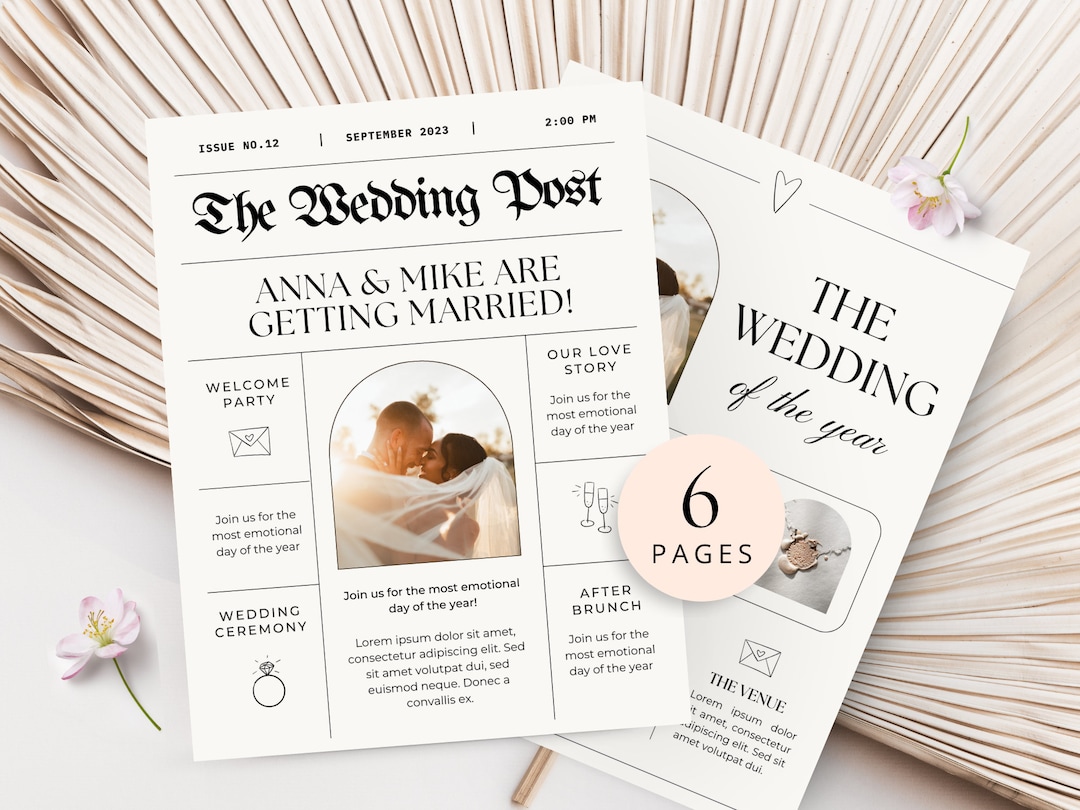 Periódico de Boda, Plantilla editable en Canva en 2 tamaños - Etsy España