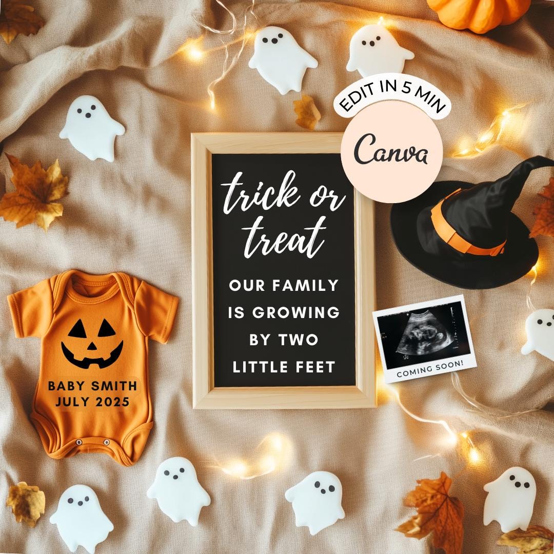 Halloween Pregnancy Announcement Digital, Baby Reveal for Social Media ...