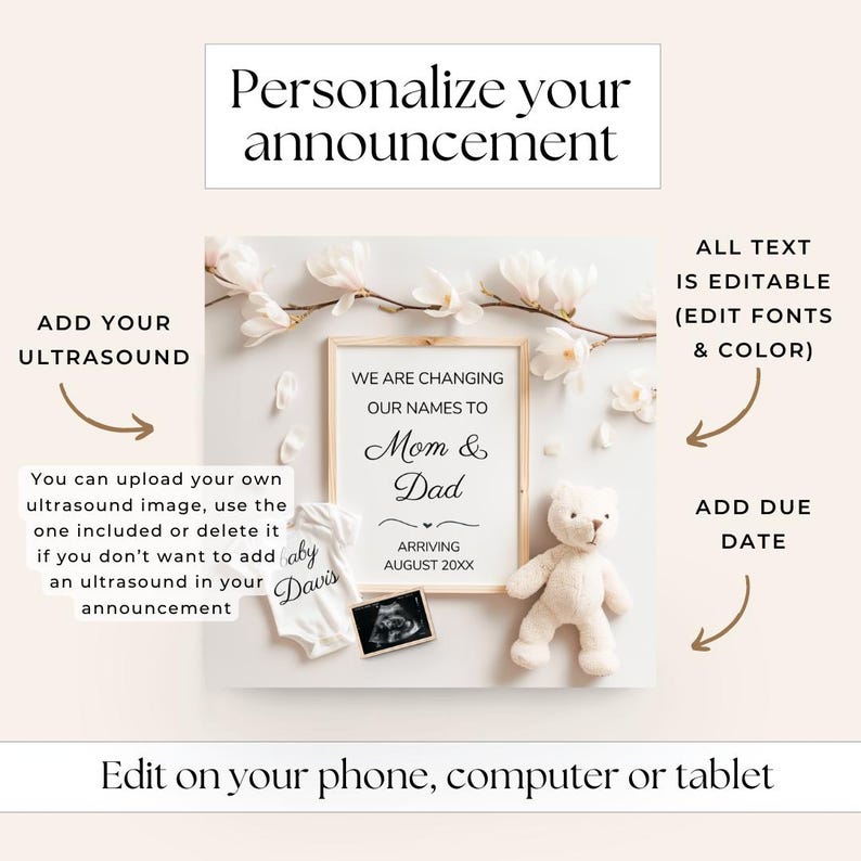 Simple Pregnancy Announcement, Gender Neutral (digital Template) - Etsy