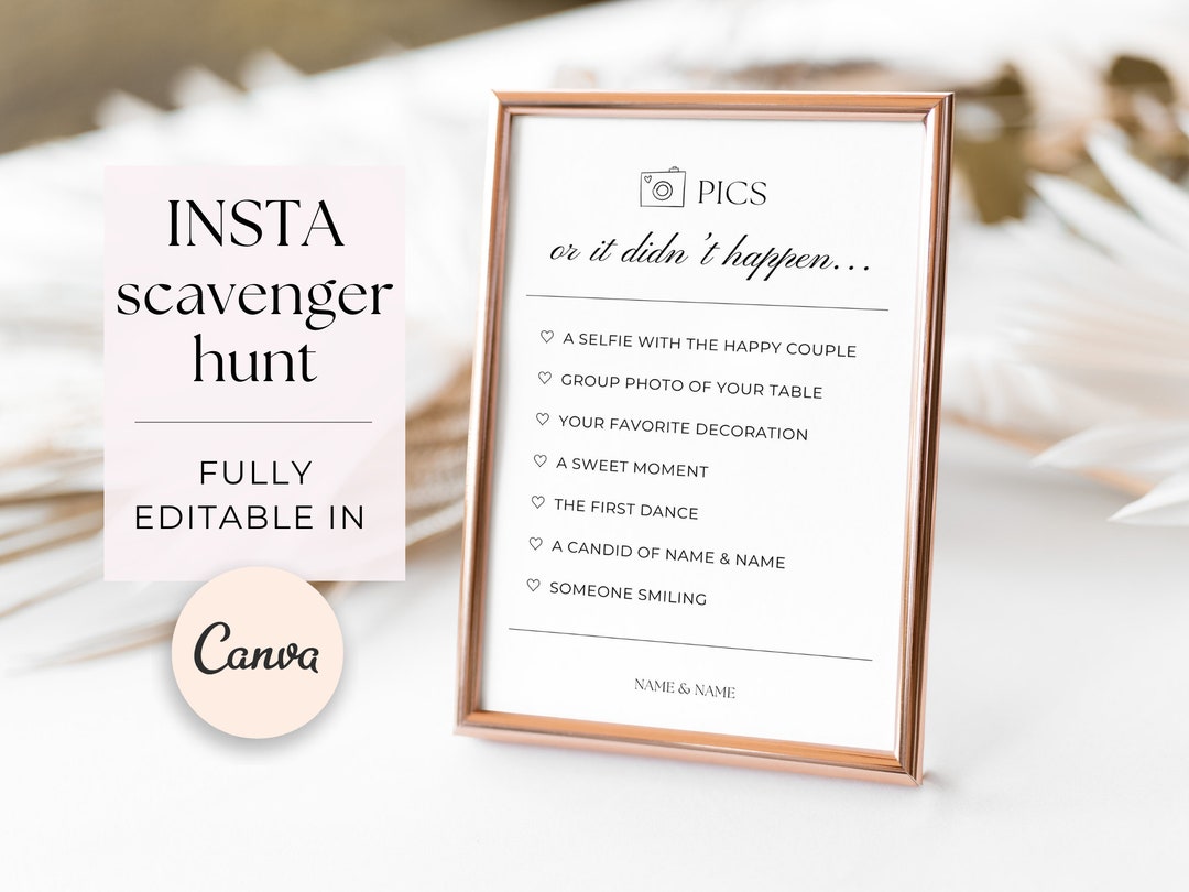 Instagram Story Wedding Scavenger Hunt Sign 8″ X 10″. Modern Wedding ...