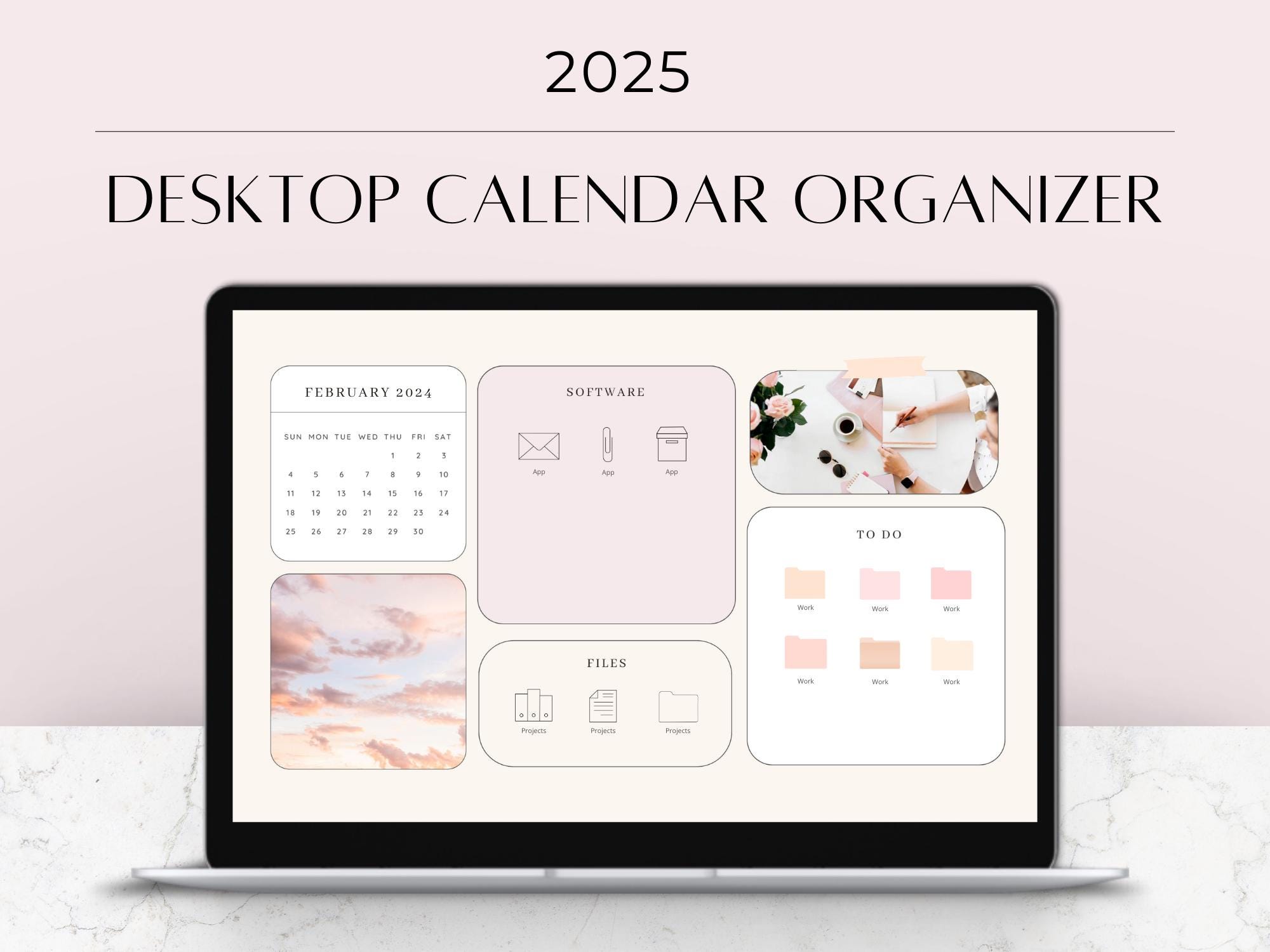 Pink Desktop Wallpaper Organizer With 2025 Calendar Canva Editable ...
