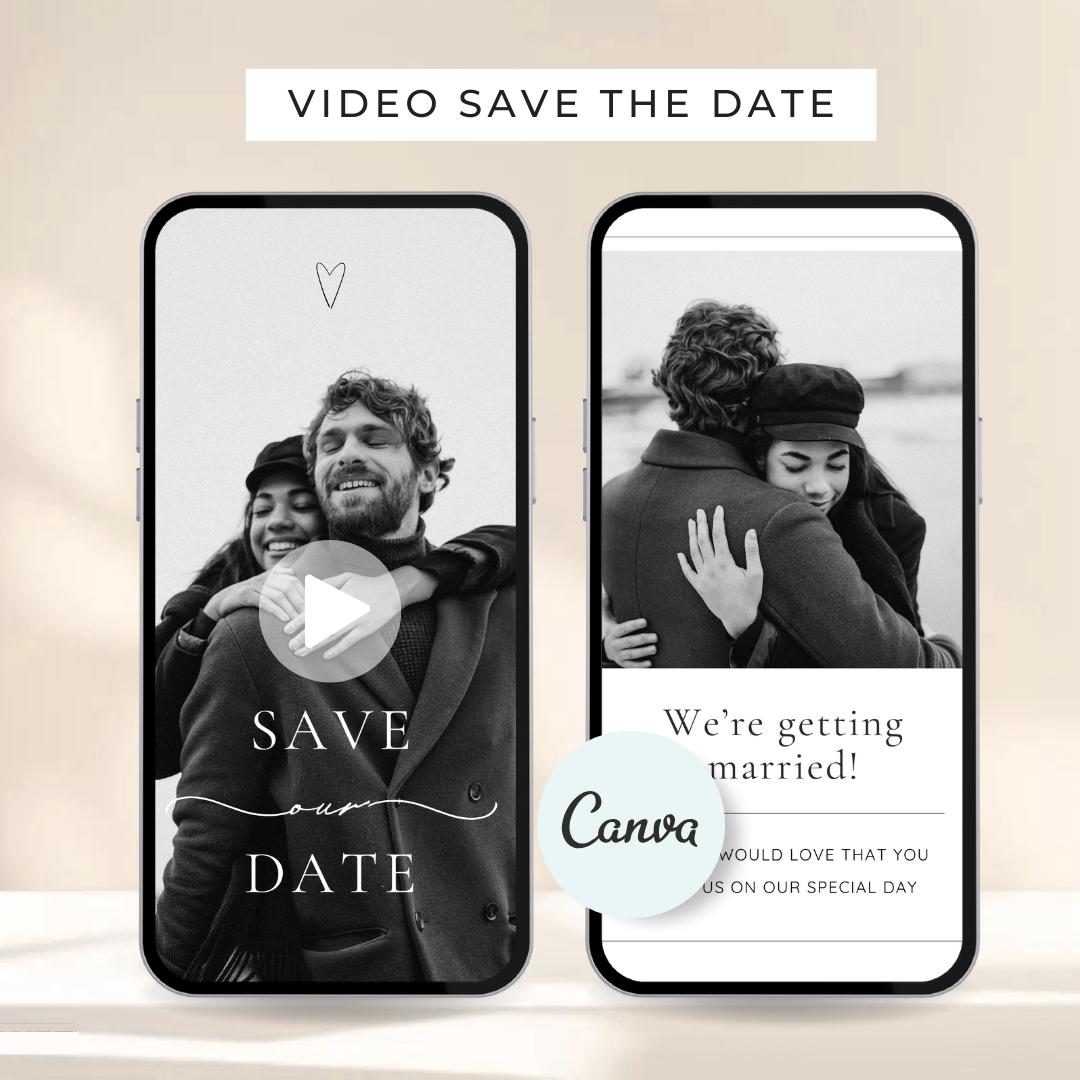 Save the Date Video Template Digital Wedding Invitation Canva Wedding ...