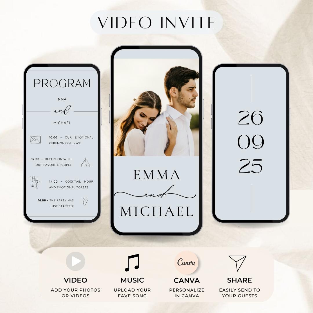 Animated Wedding Invitation Video: Customizable Canva Template (digital ...