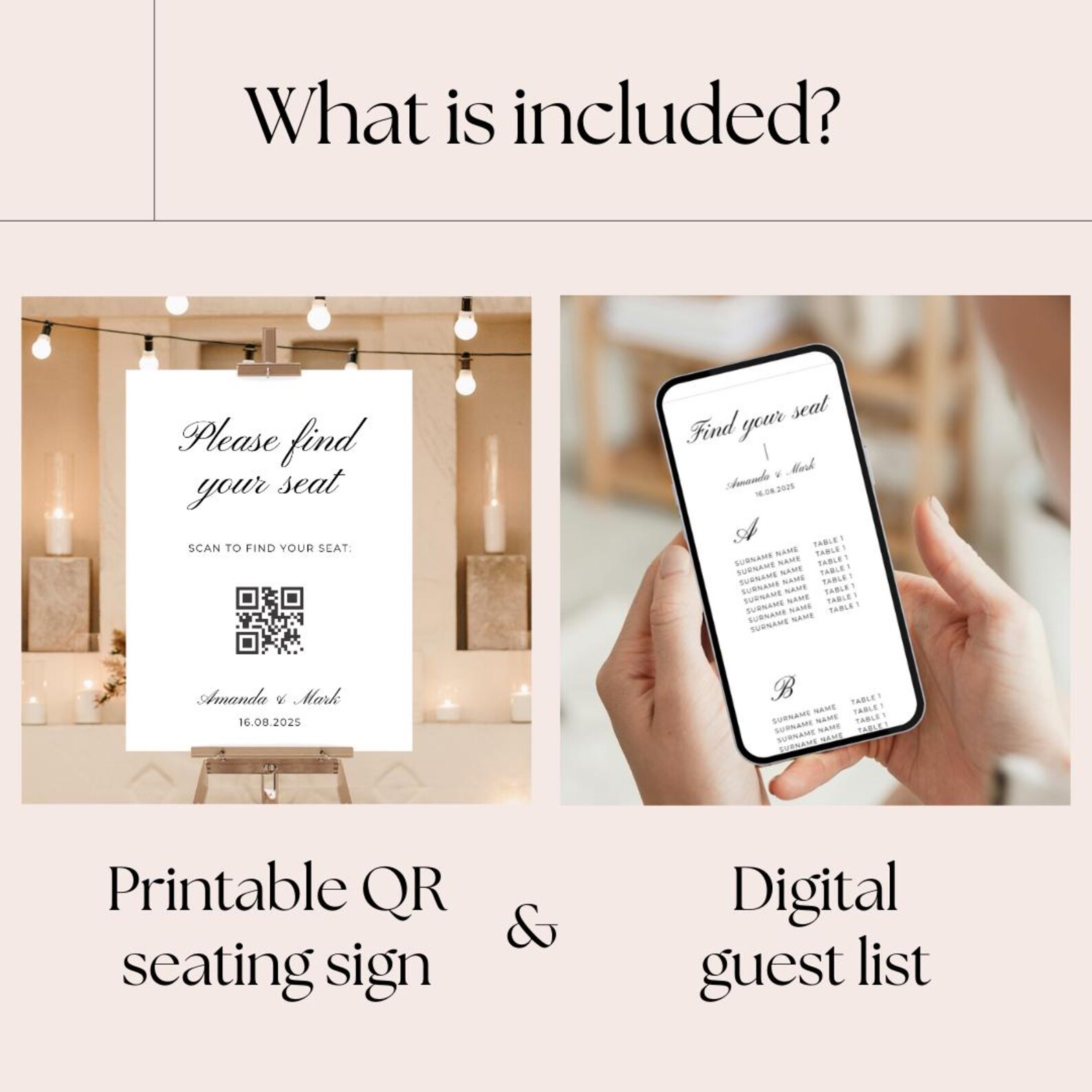Wedding Seating Chart Sign Template With QR Code (canva Editable ...