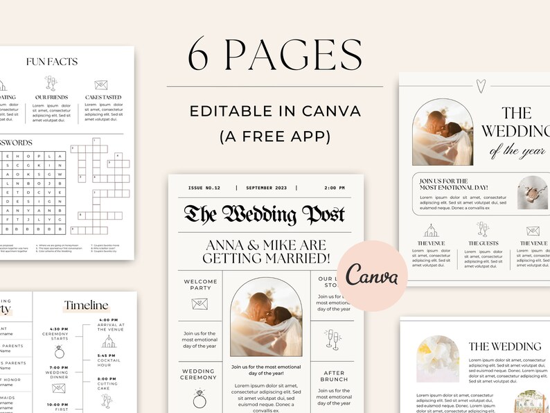Wedding Newspaper Canva Template Wedding Crossword Wedding Etsy Australia