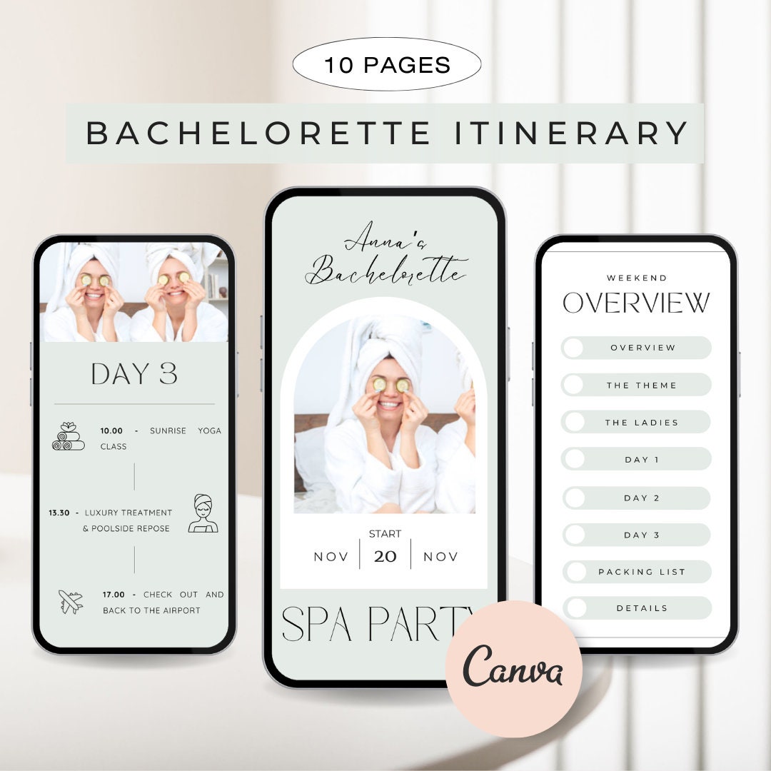 Spa Bachelorette Itinerary Template, Sage Green (digital) - Etsy