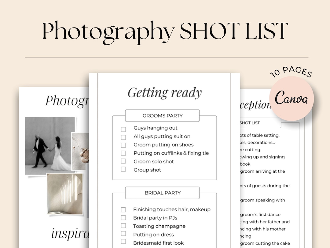 Wedding Photography Cheklist. Photo Shot List Template. Wedding ...