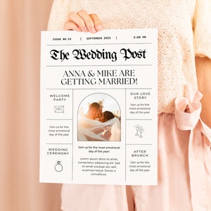Periódico de Boda, Plantilla editable en Canva en 2 tamaños - Etsy España