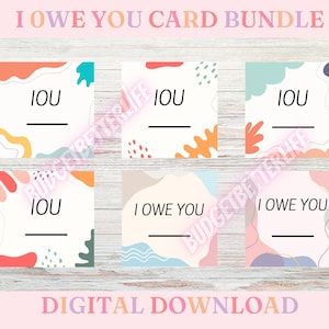 Printable IOU Card Bundle, I Owe You Slips, IOU Placeholders, Set of 6 ...