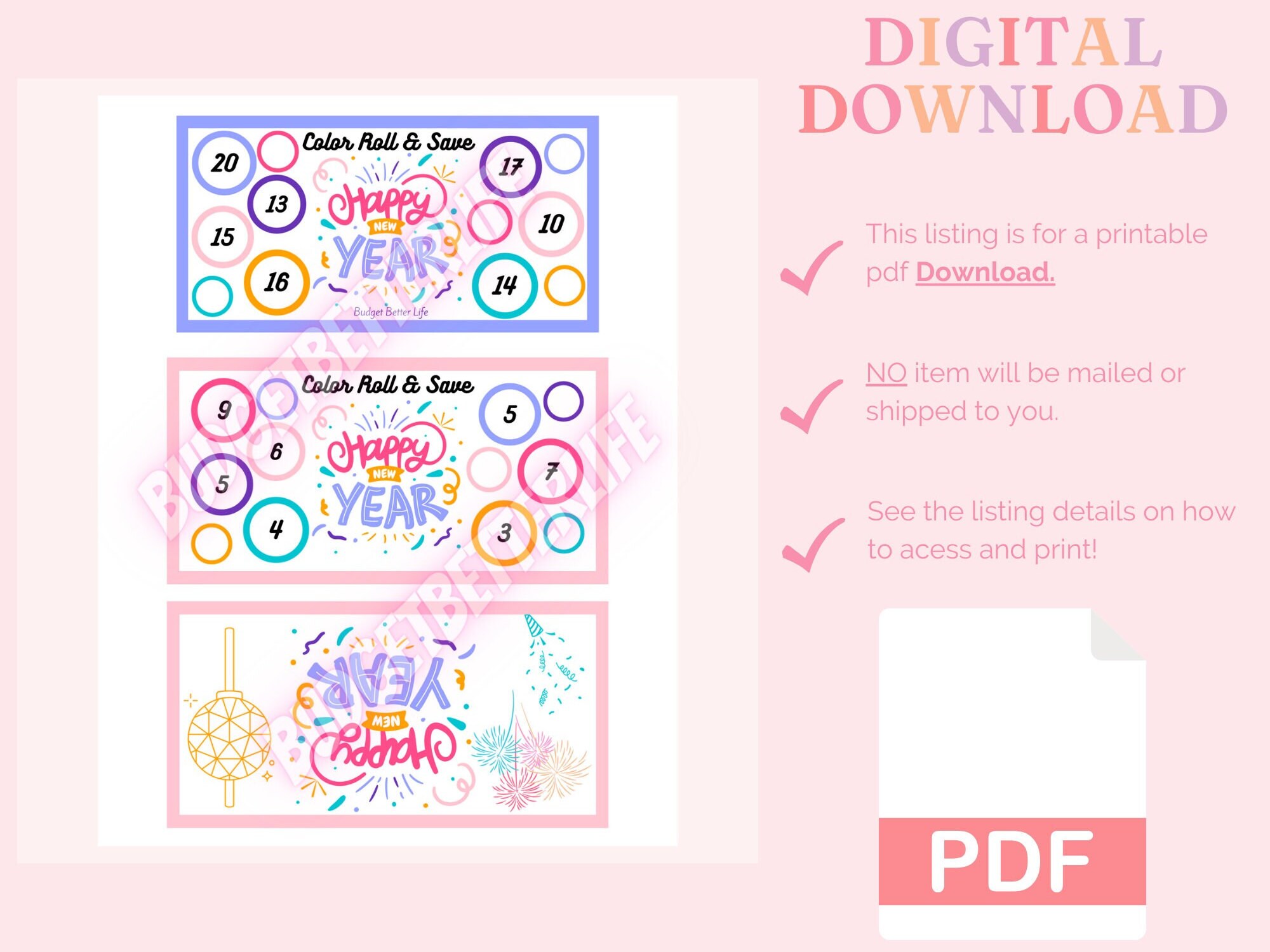 Happy New Year Color Roll & Save! Digital Download W/ Two A6 Size ...