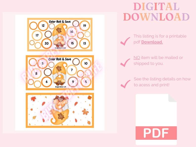 Fall Gnome Color Roll & Save! Digital Download! Two A6 Size Savings ...