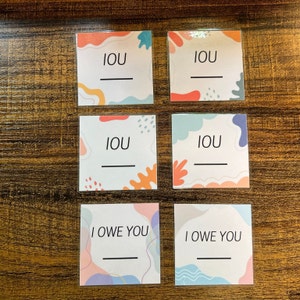 Laminated IOU Card Bundle, I Owe You Slips, IOU Placeholders, Set of 6 ...