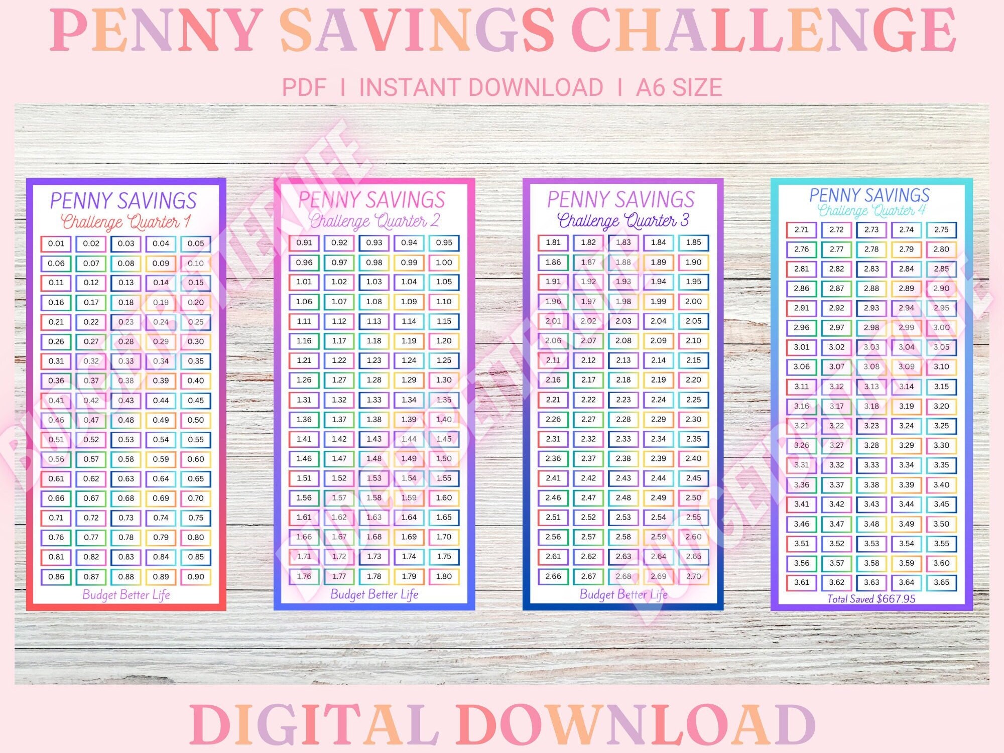 PENNY SAVINGS CHALLENGE! Printable 365 Penny Savings, Four Quarter ...