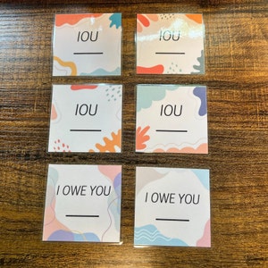 Laminated IOU Card Bundle, I Owe You Slips, IOU Placeholders, Set of 6 ...