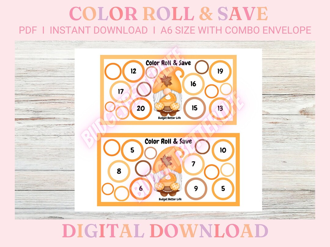 Fall Gnome Color Roll & Save! Digital Download! Two A6 Size Savings ...