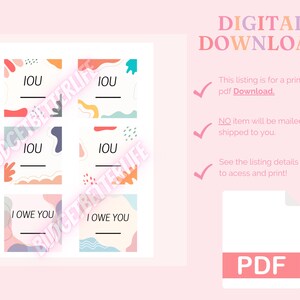 Printable IOU Card Bundle, I Owe You Slips, IOU Placeholders, Set of 6 ...