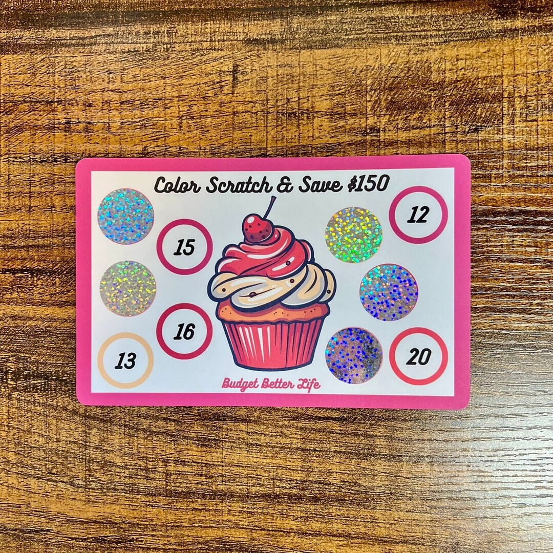 Color Scratch & Save Challenge Cherry Cupcake Save 50 or 75, Savings Scratch-off A5/A6 Cash ...