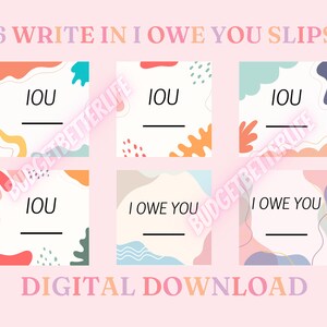 Printable IOU Card Bundle, I Owe You Slips, IOU Placeholders, Set of 6 ...
