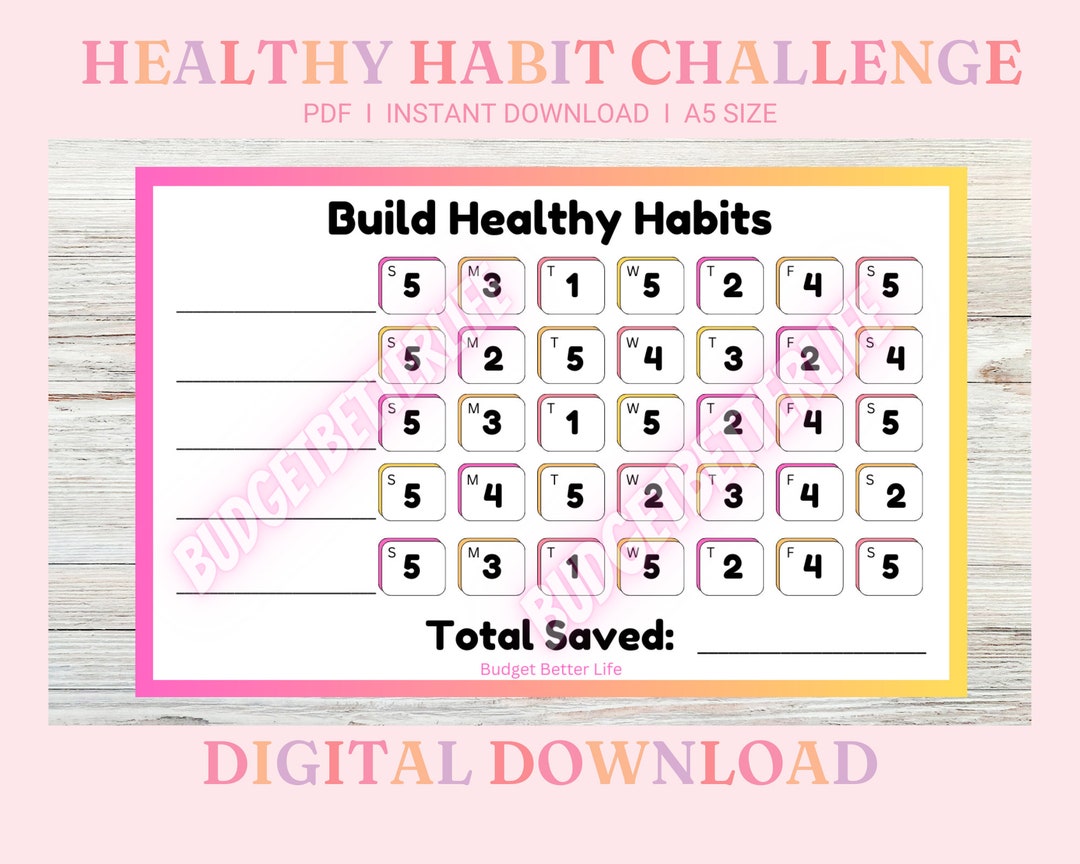 Build Healthy Habits Challenge! Two A5 Savings Challenges, Blank and ...