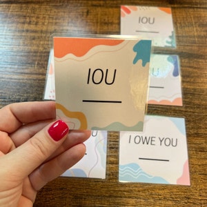 Laminated IOU Card Bundle, I Owe You Slips, IOU Placeholders, Set of 6 ...