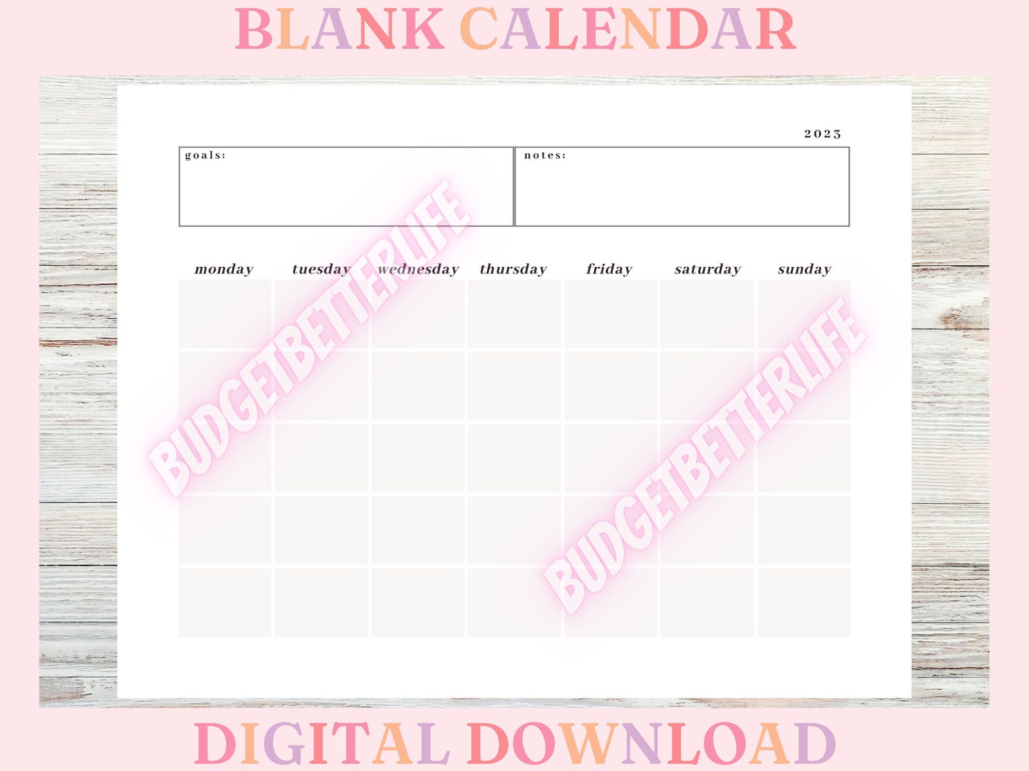 Blank Monthly Calendar Printable Undated Monthly Calendar - Etsy