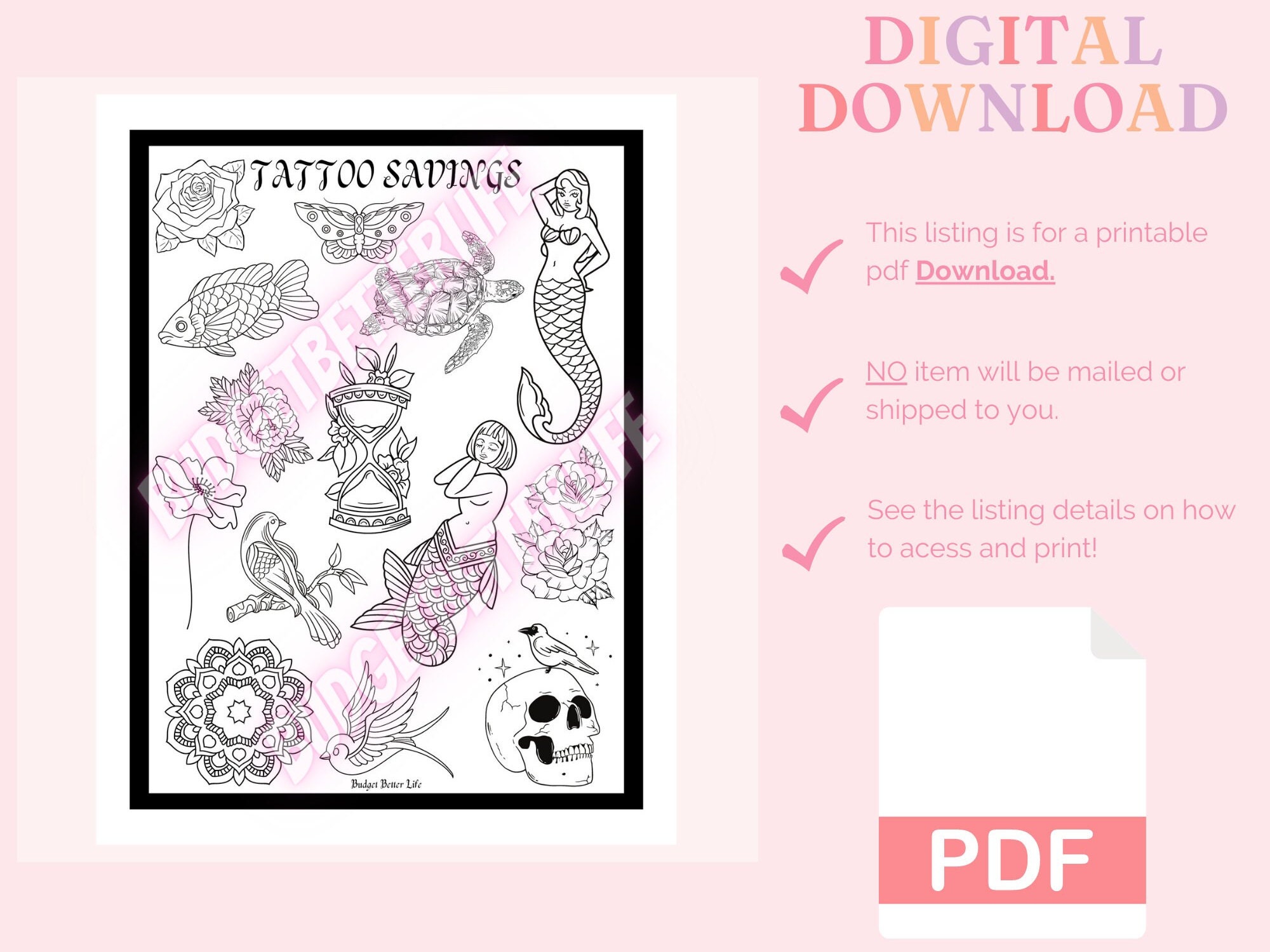 Tattoo Savings Challenge Tracker! Tattoo Color & Save, PDF Download 8.5 ...