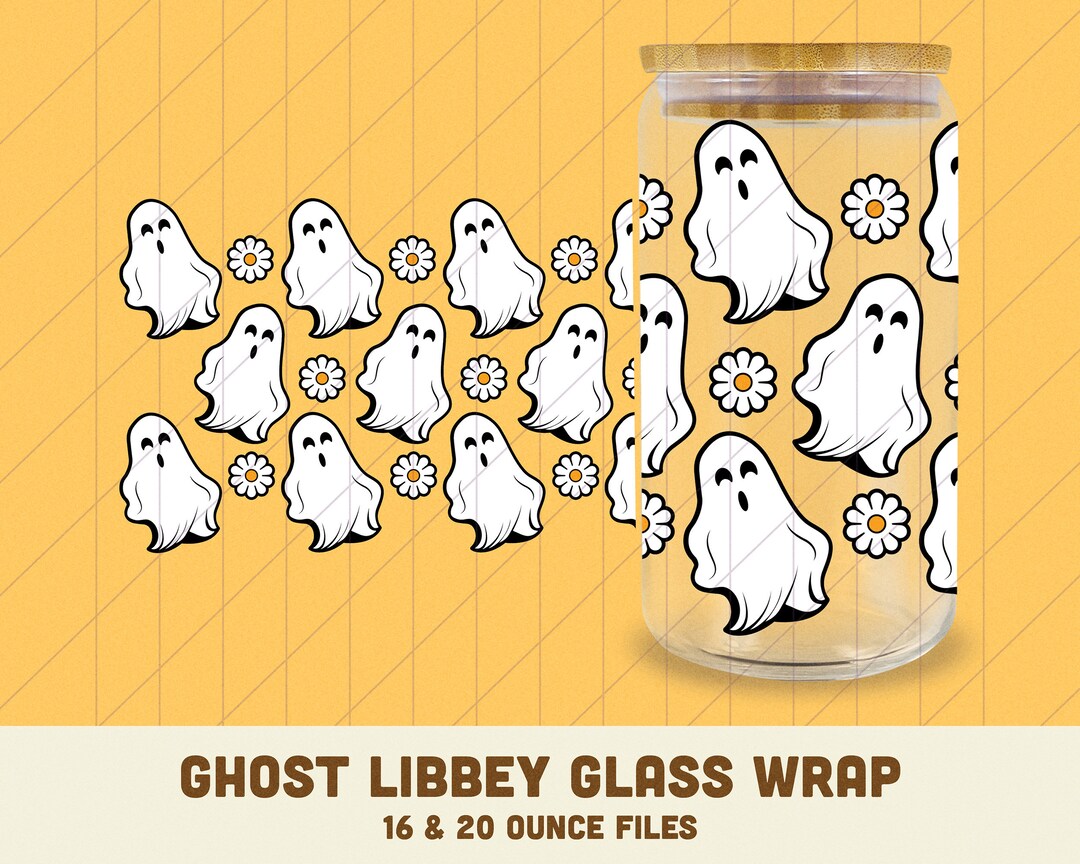 Flower Ghost Libbey Glass Svg, 16oz Glass Can Wrap, Boho Ghost Glass ...