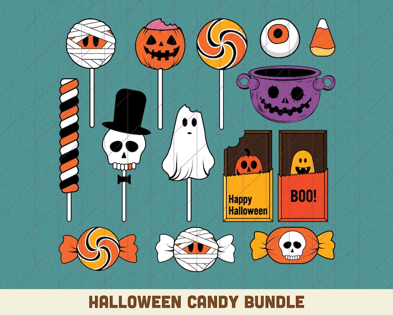 Retro Halloween Candy SVG/PNG Clipart Bundle. Cut Files Perfect for ...