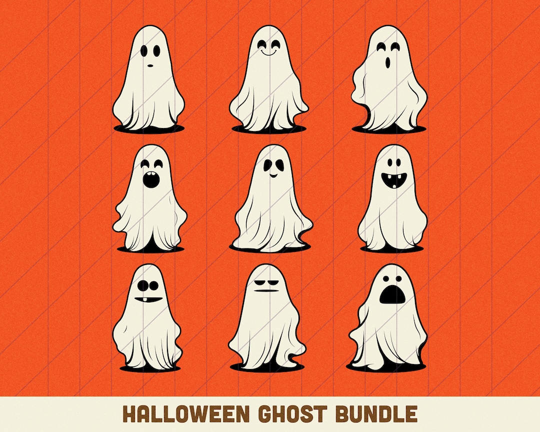 Cute Halloween Ghost SVG/PNG Clipart Bundle. Cut Files Perfect for ...
