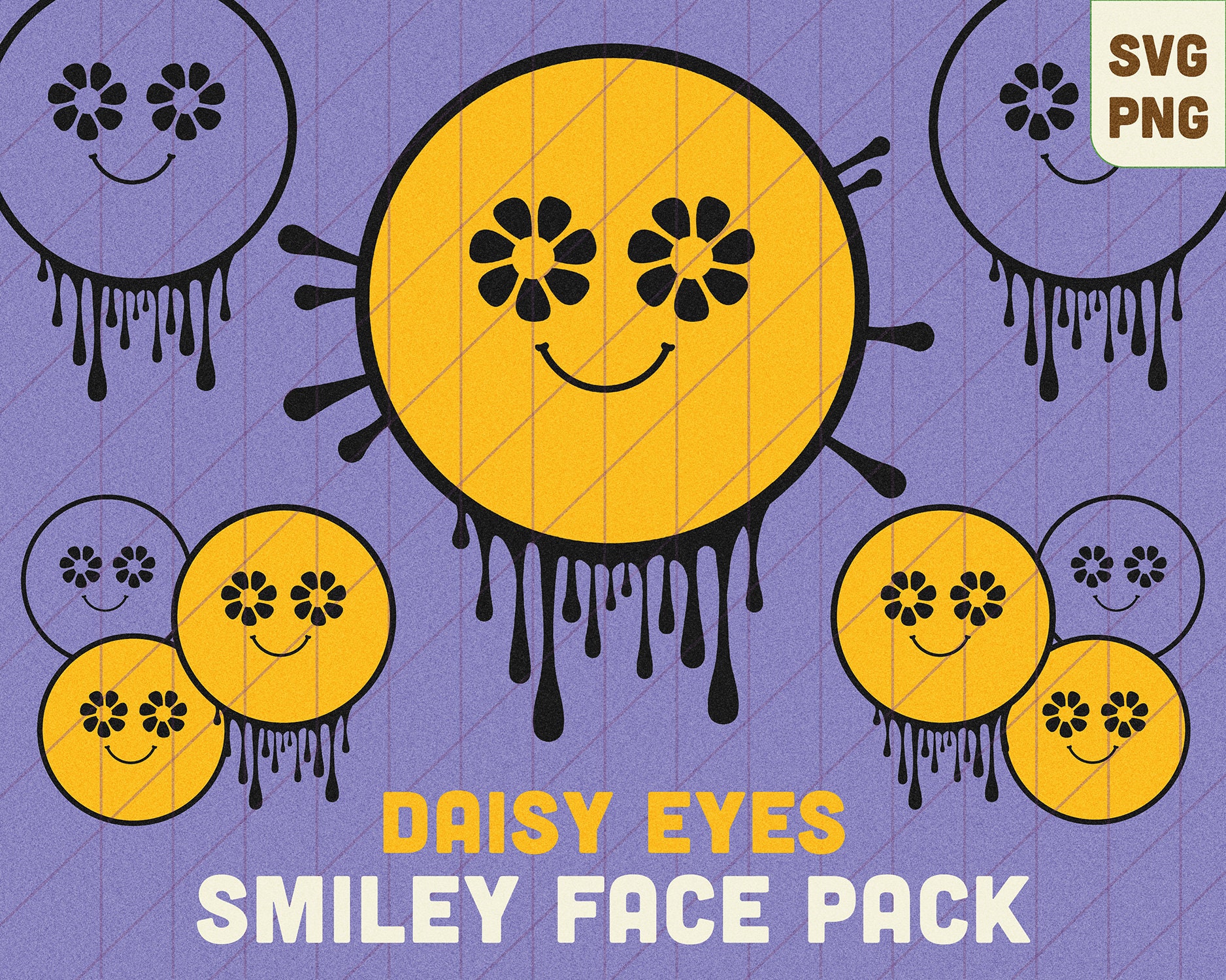 Daisy Eyes Smiley Face Pack 6 Custom SVG & PNG Cut File - Etsy