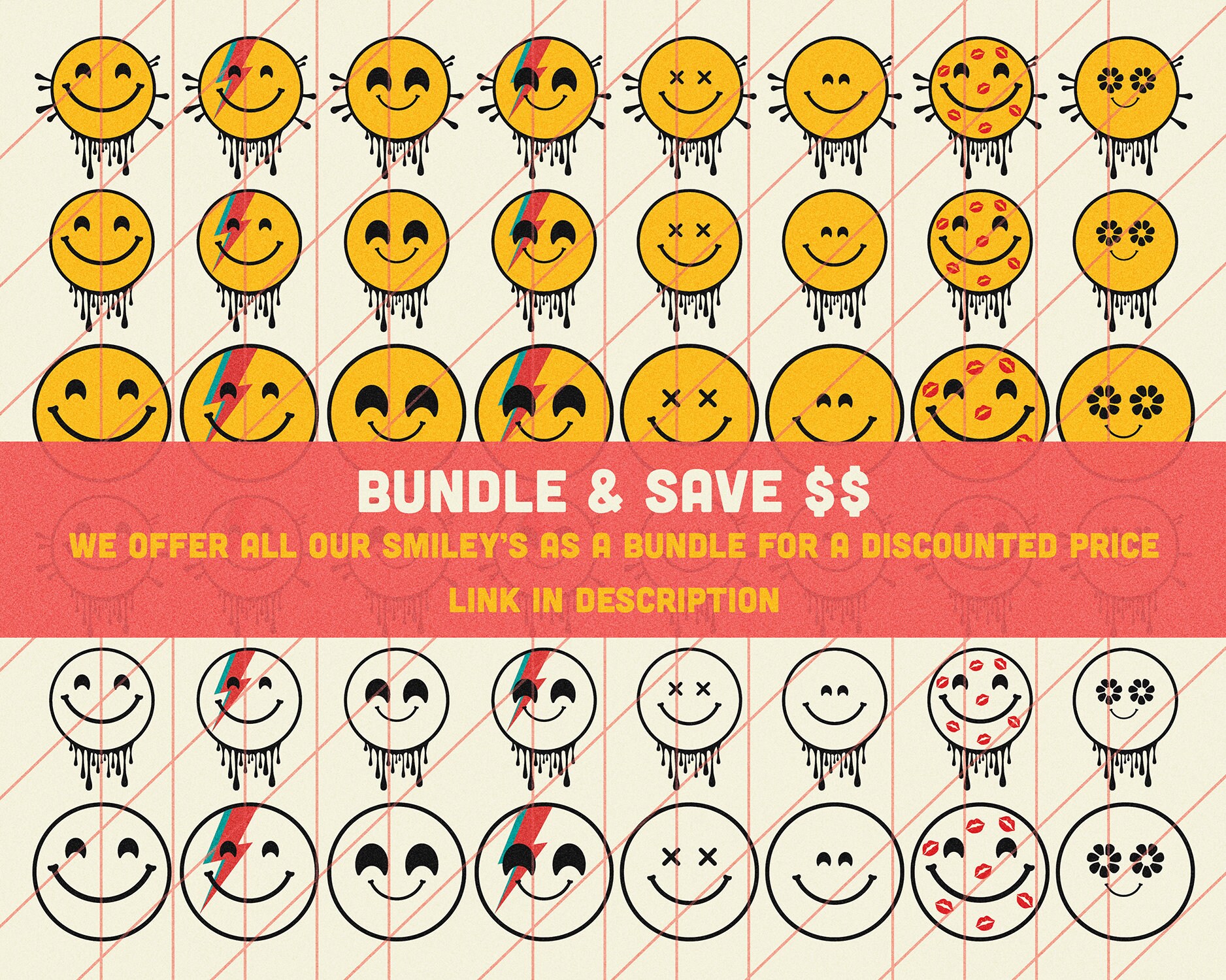 Kiss Smiley Face Pack 6 Custom SVG & PNG Cut File Variations, Perfect ...