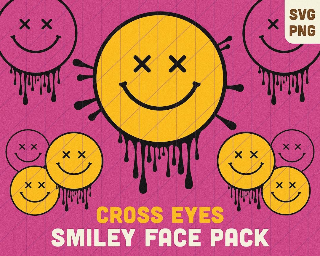Cross Eyes Smiley Face Pack 6 Custom SVG & PNG Cut File Variations ...