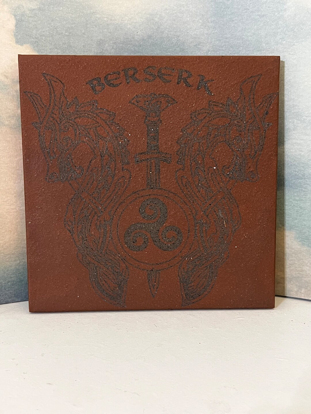 Trivet 6”x6” "berserk" Nordic, Viking, Two Horses, Sword, Triskelion ...